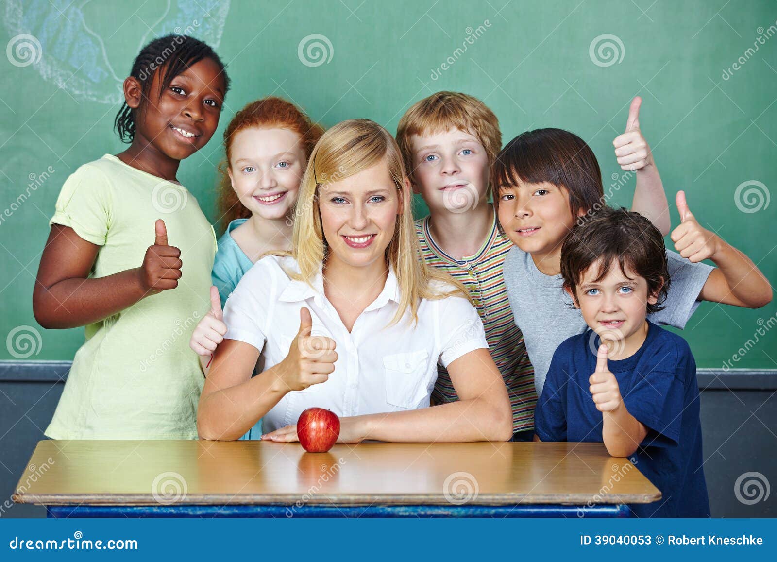 Teacher and Students Holding Thumbs Stock Image - Image of congratulate ...