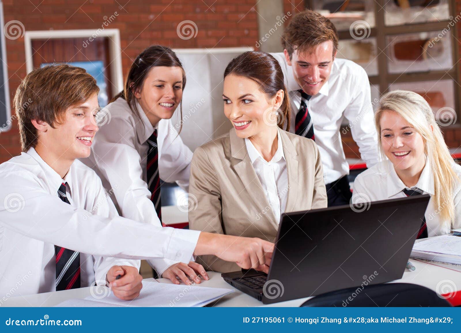 Teacher students laptop stock image. Image of group, adolescence - 27195061