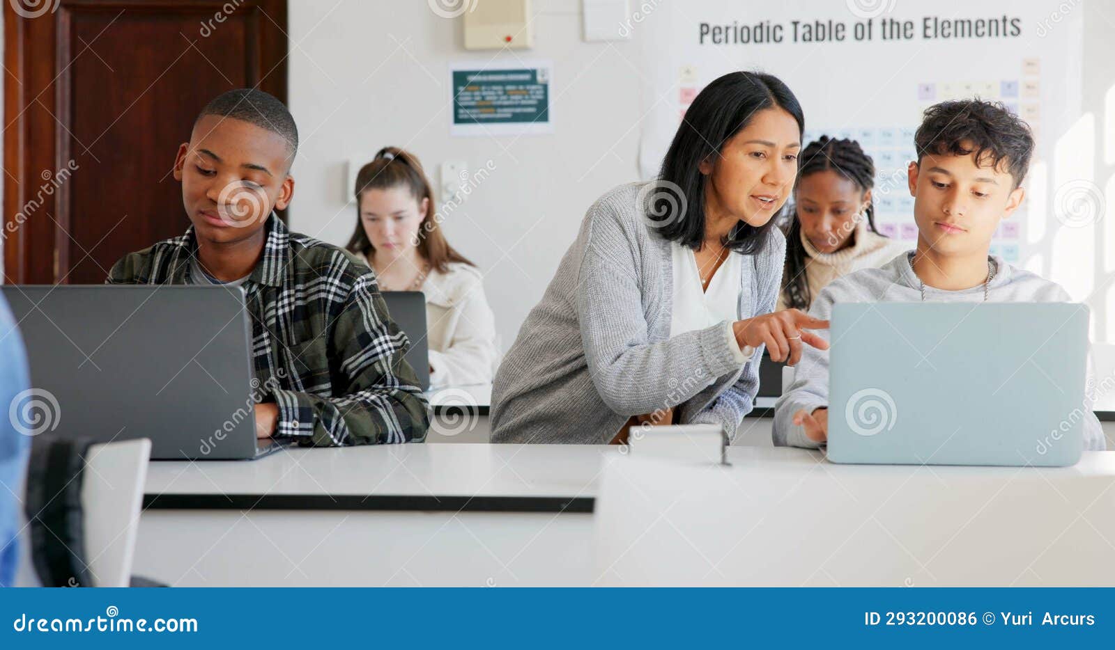 Teacher, Students and Science, Laptop in Classroom with Learning ...