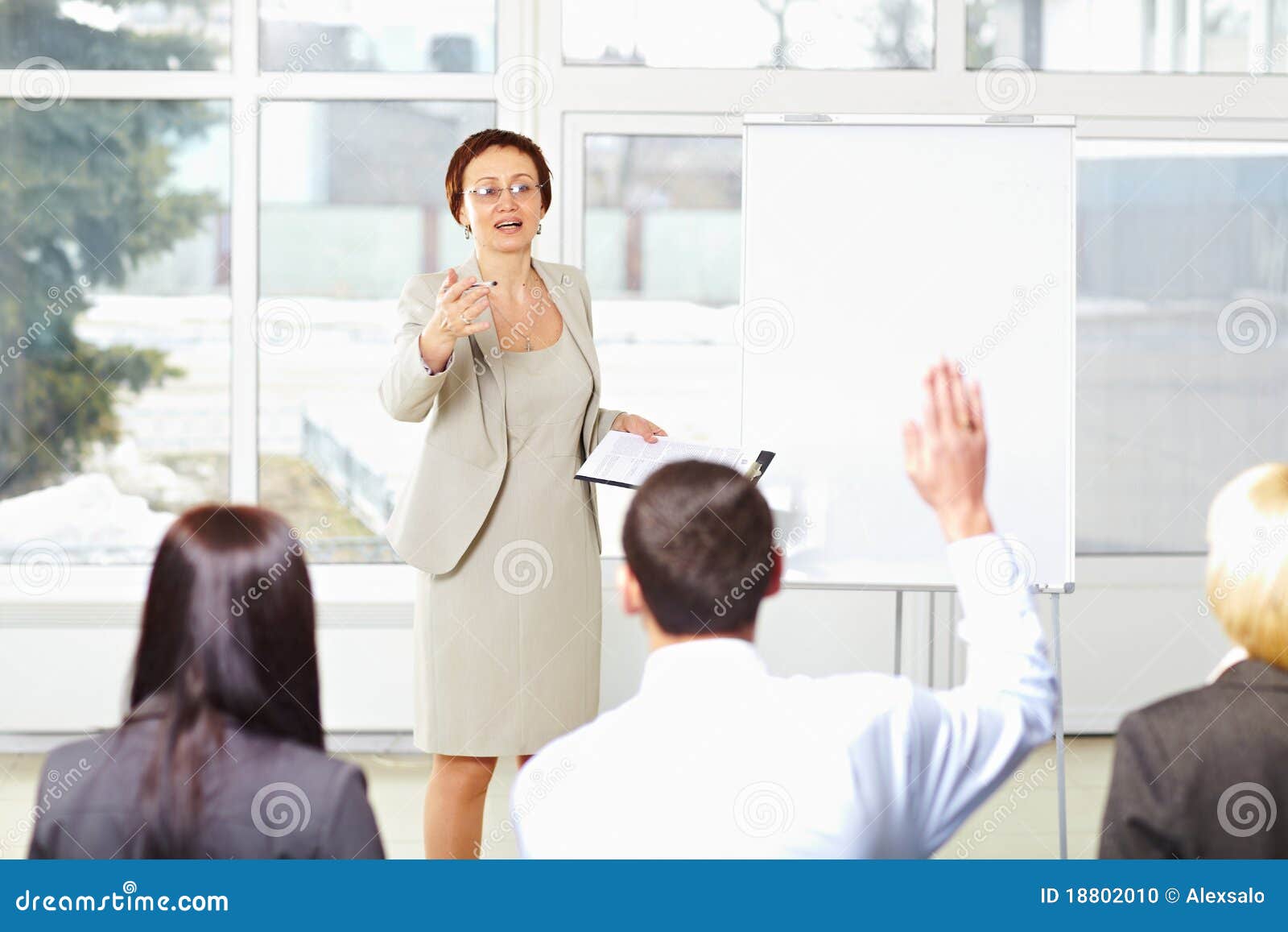Teacher with Students on Seminar Stock Photo - Image of pupil, desk ...