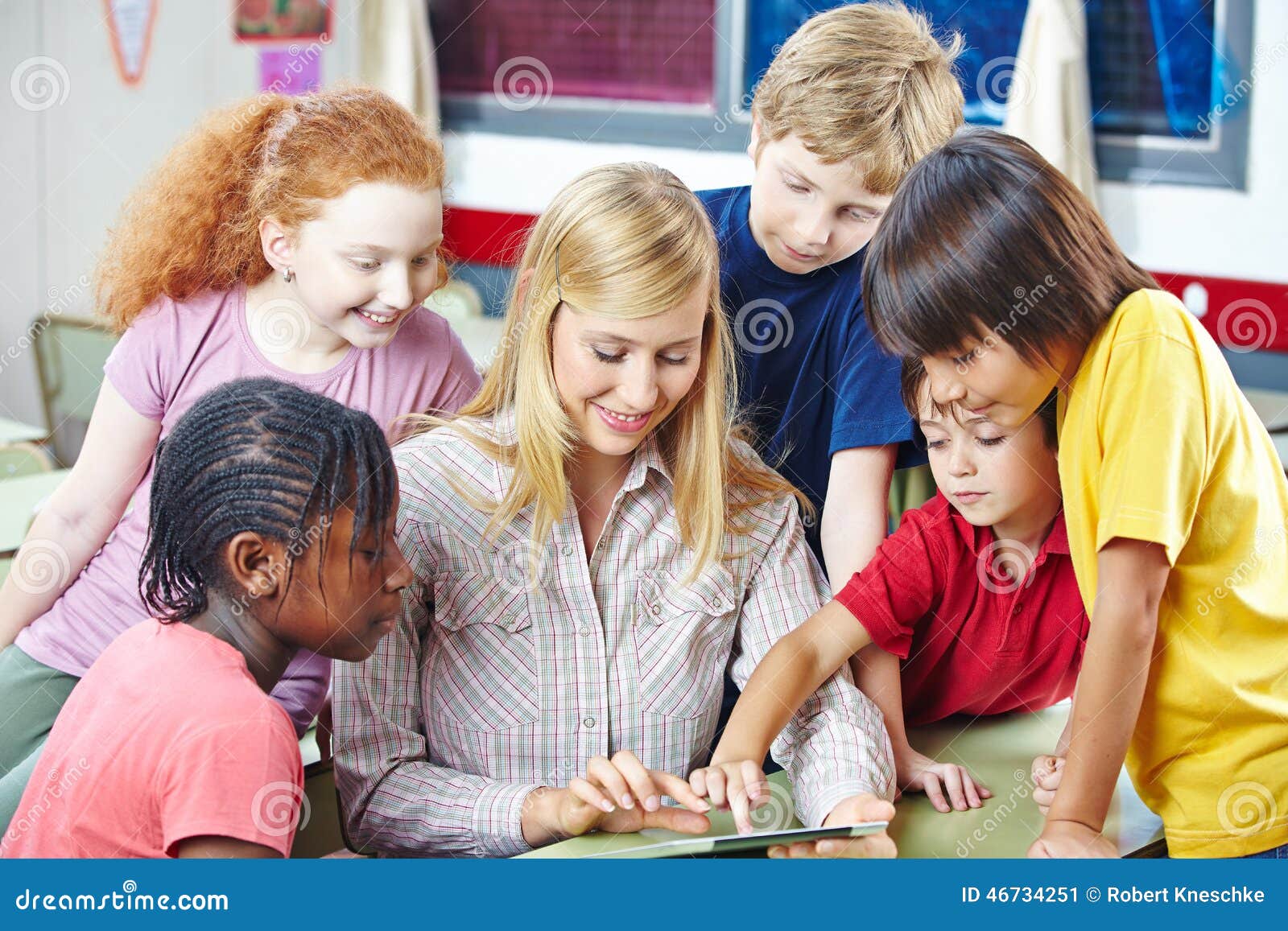 Teacher and Students with Tablet Computer Stock Image - Image of ...