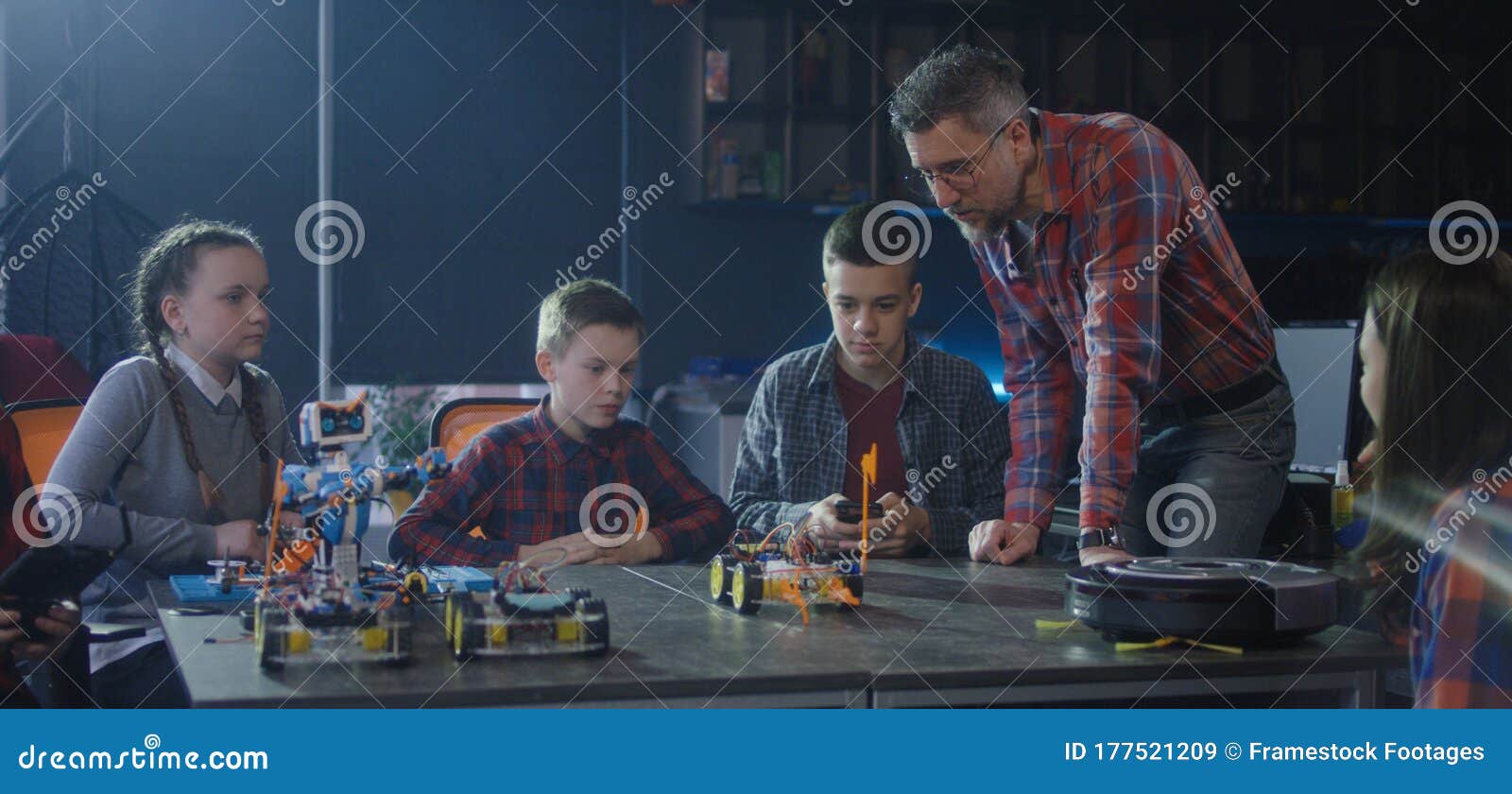 Teacher and Students Using 3D Printer Stock Image - Image of indoors ...