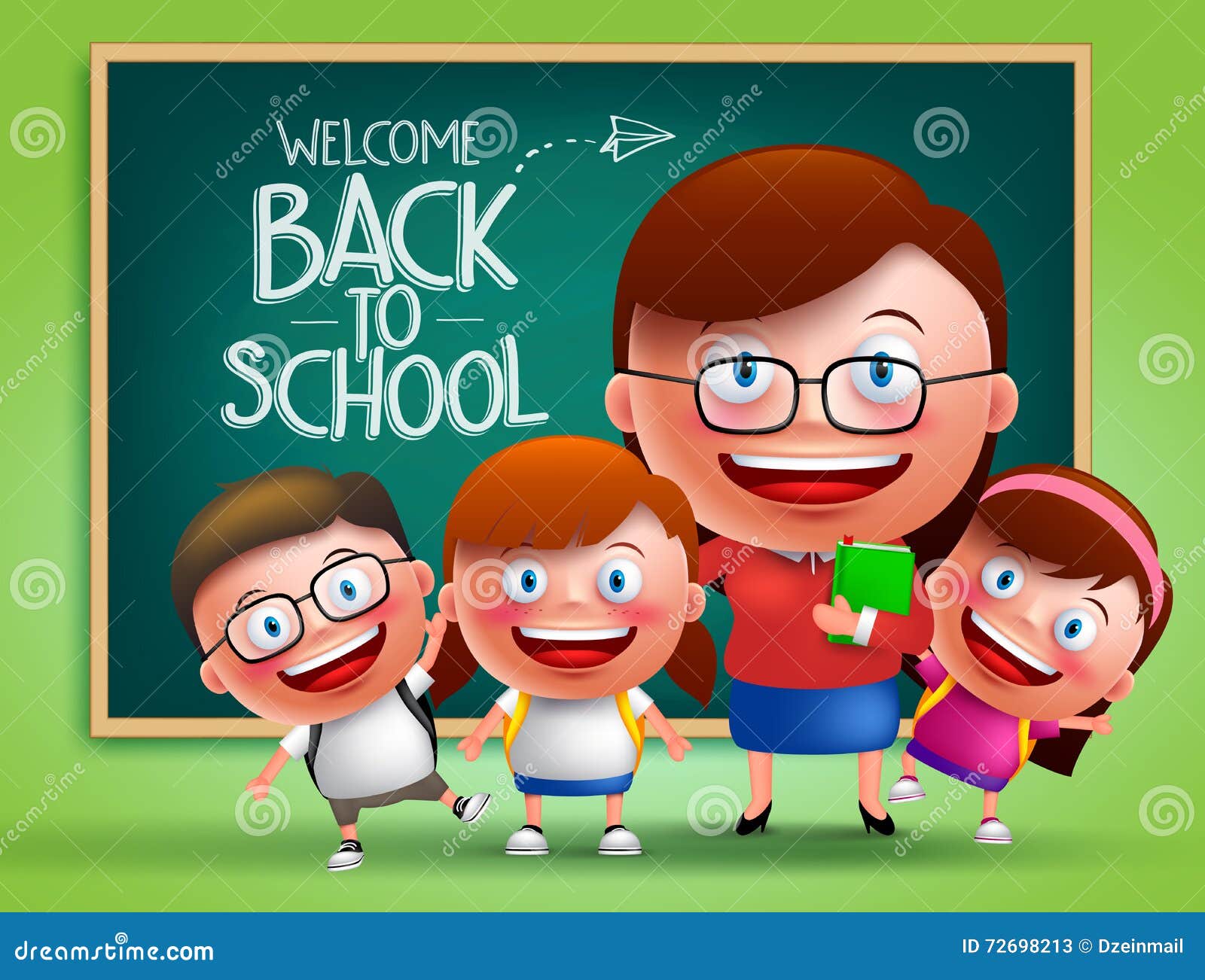 Teacher and Students Vector Characters in Front of Classroom Stock ...