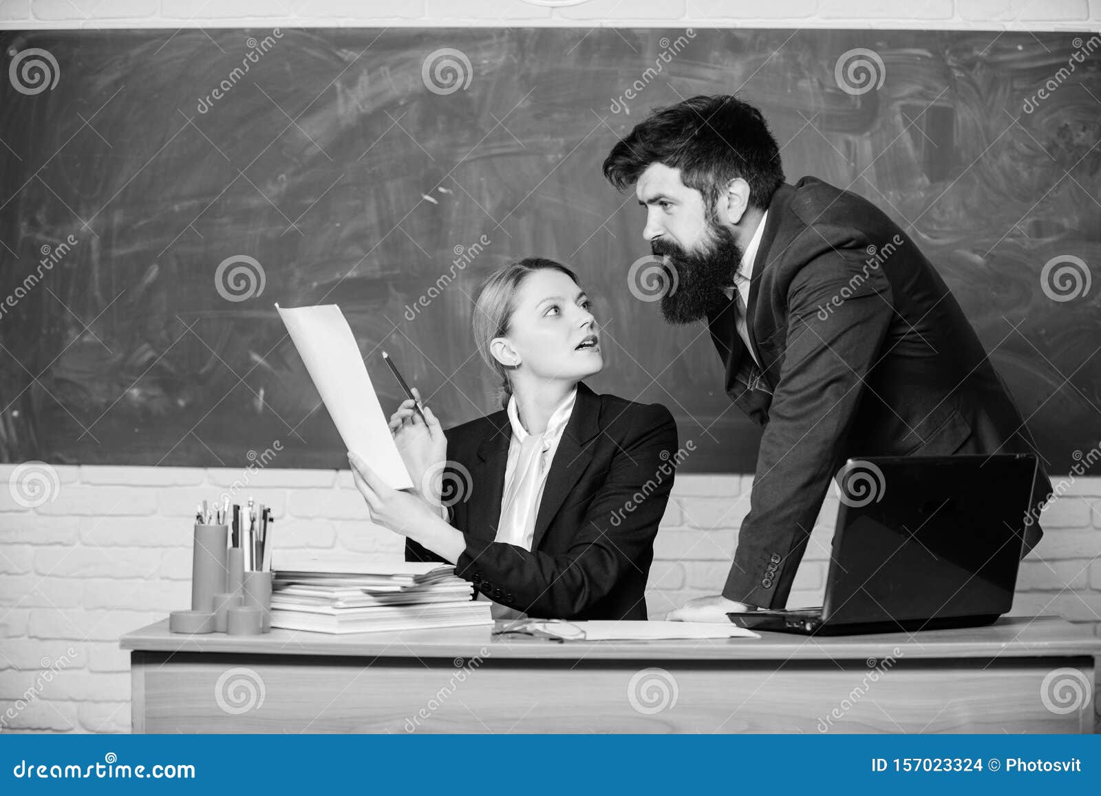 Teacher and Supervisor Working Together in School Classroom ...