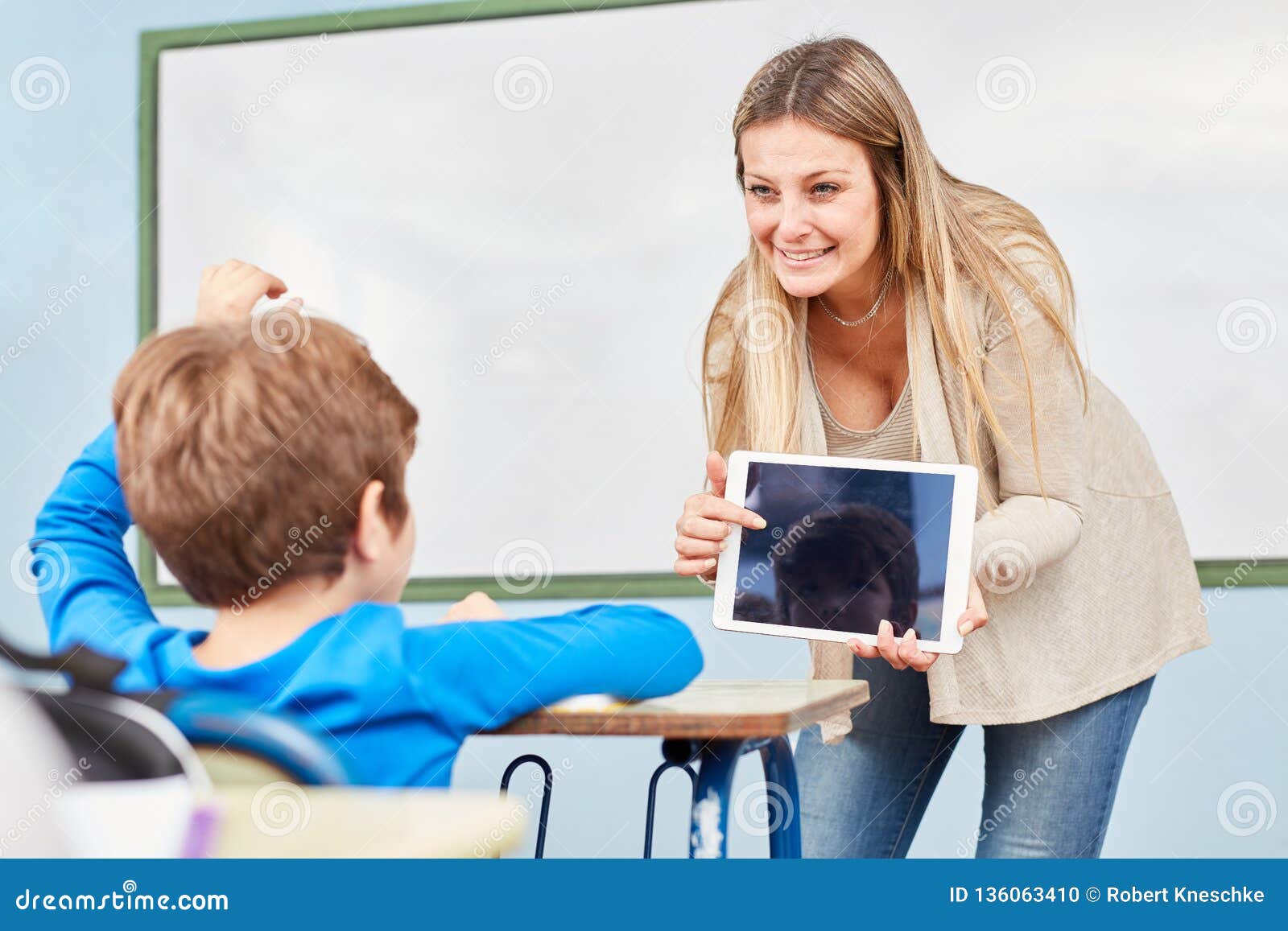 Teacher Using Tablet in Computer Science Class Stock Photo - Image of ...