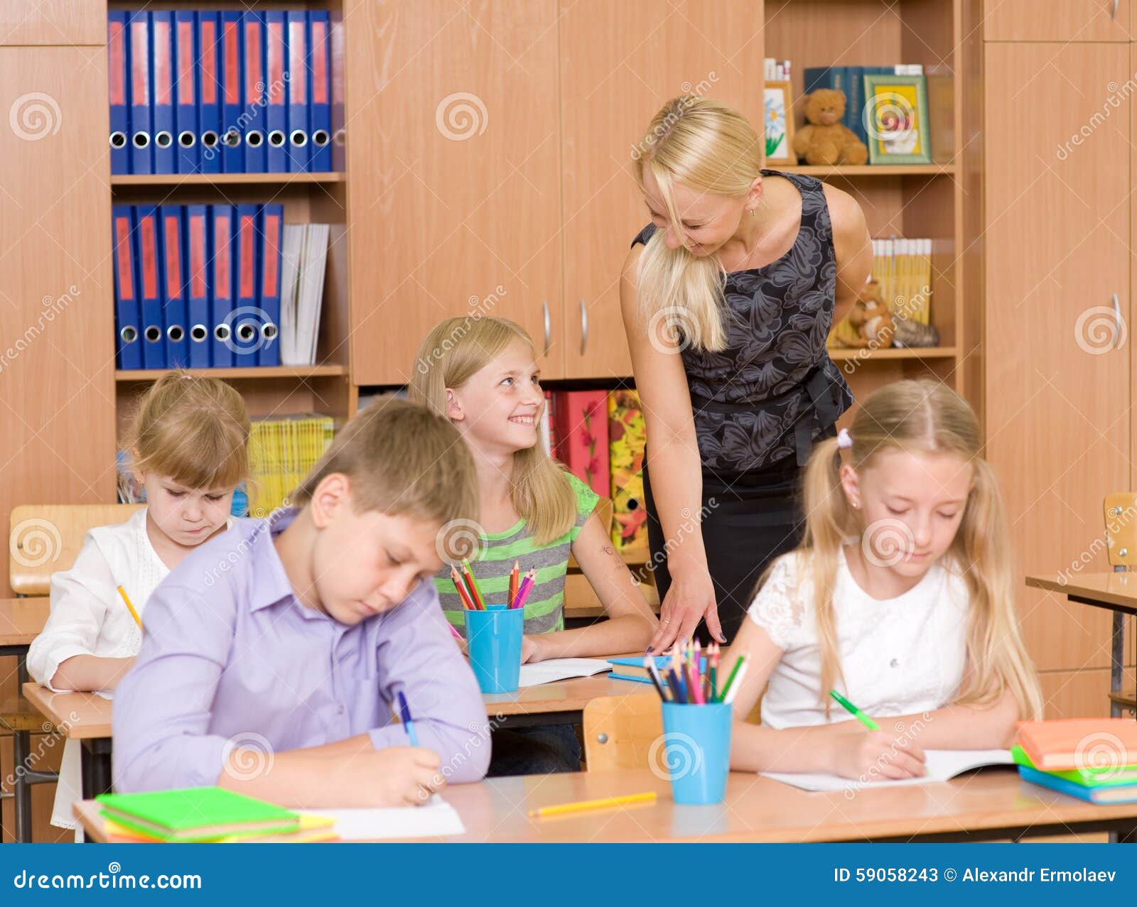 Teacher Talking To Students during Exam Stock Image - Image of pupil ...