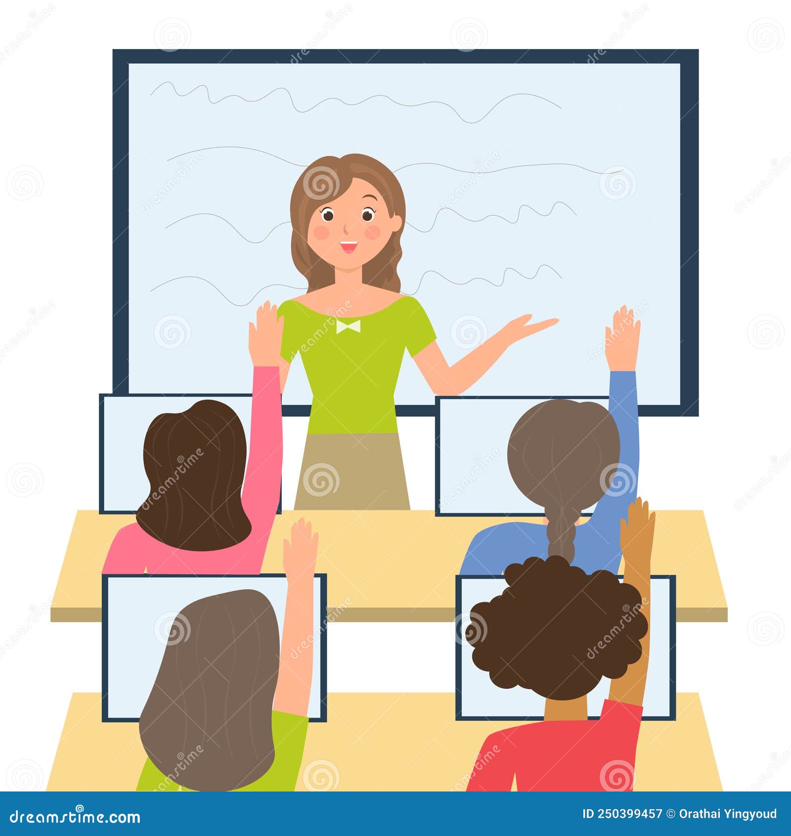 Students Raise Their Hands In A Classroom, Eager To Participate In A ... Students Raise Their Hands In A Classroom, Eager To Participate In A ...