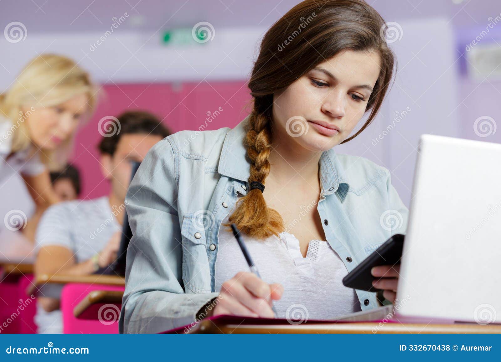 Teacher Teaches Students Using Laptops in Classroom Stock Photo - Image ...