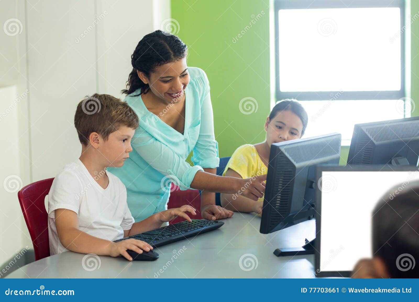 Teacher Teaching Computer To Children Stock Image - Image of class ...