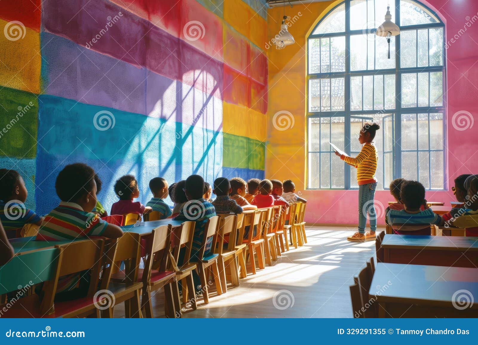 A Teacher Teaching Kids in a Colorful Classroom, AI Generated Stock ...