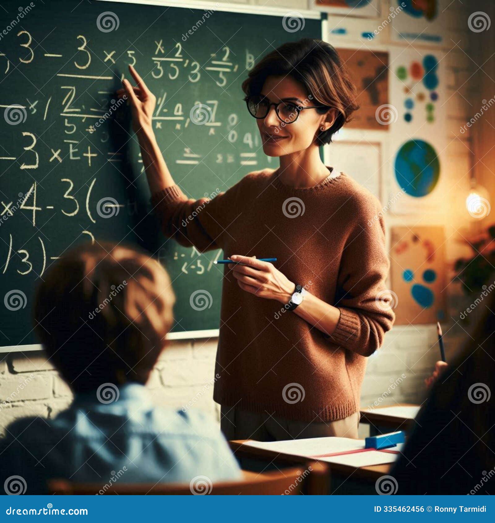The Teacher is Teaching Mathematics Stock Illustration - Illustration of fashion, conversation ...