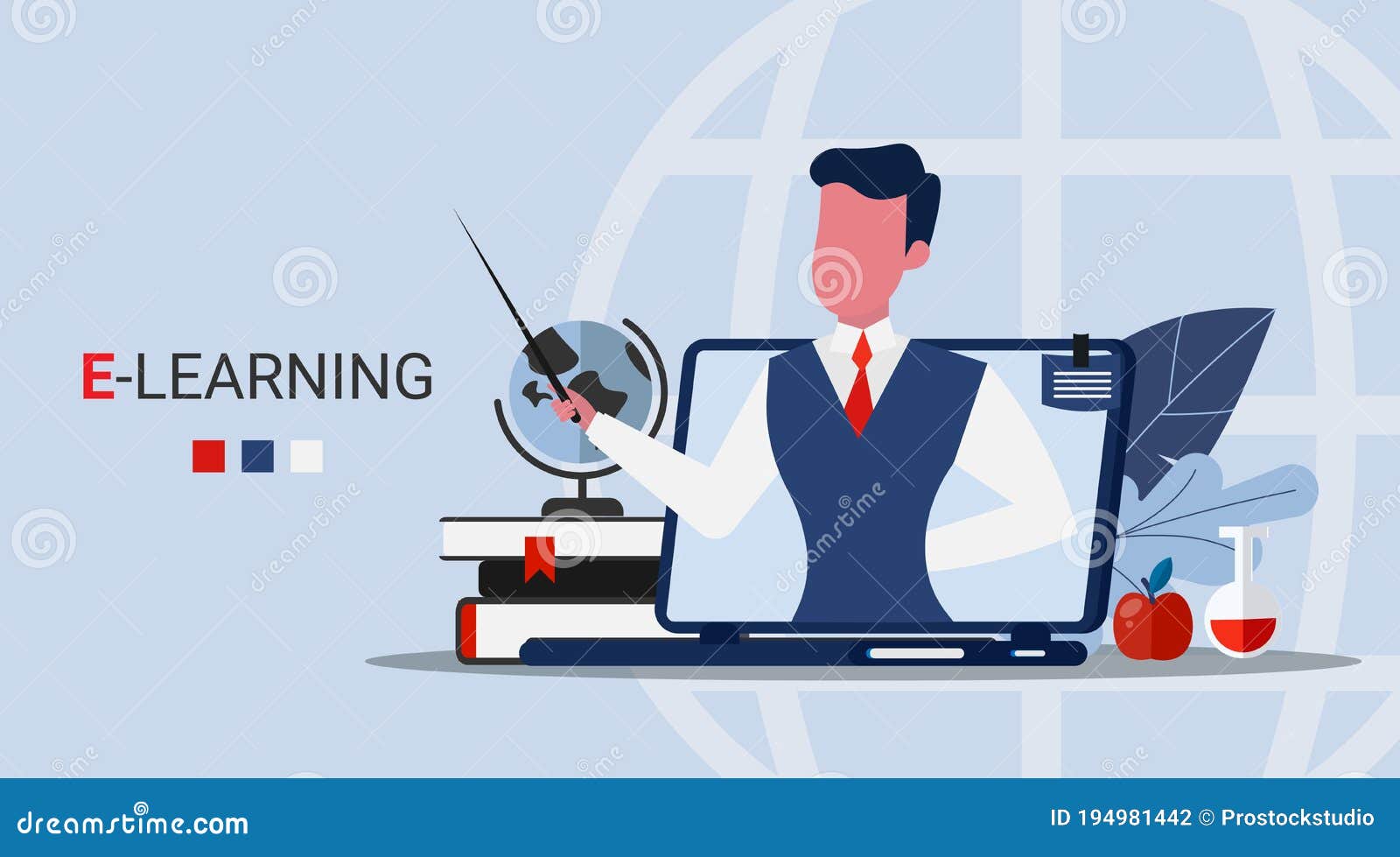 Teacher Teaching Online through Laptop Screen Over Blue Background ...