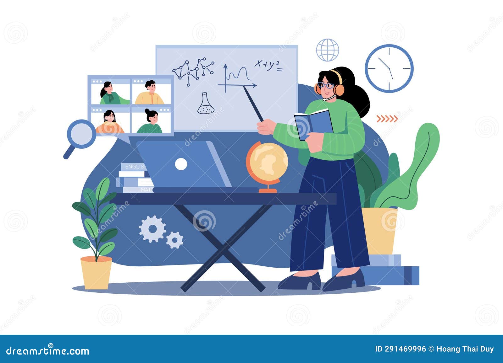 Teacher Teaching Remotely Illustration Concept. a Flat Illustration ...