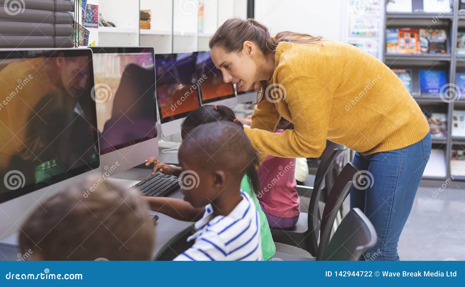 Teacher Teaching Student in Computer Room Stock Photo - Image of ...