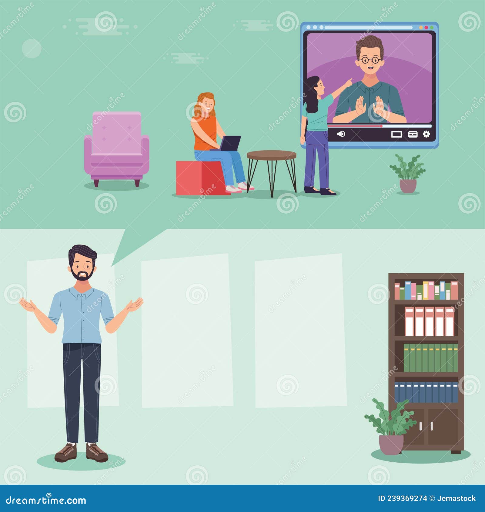 Teacher Thinking in Elearning Stock Vector - Illustration of training ...