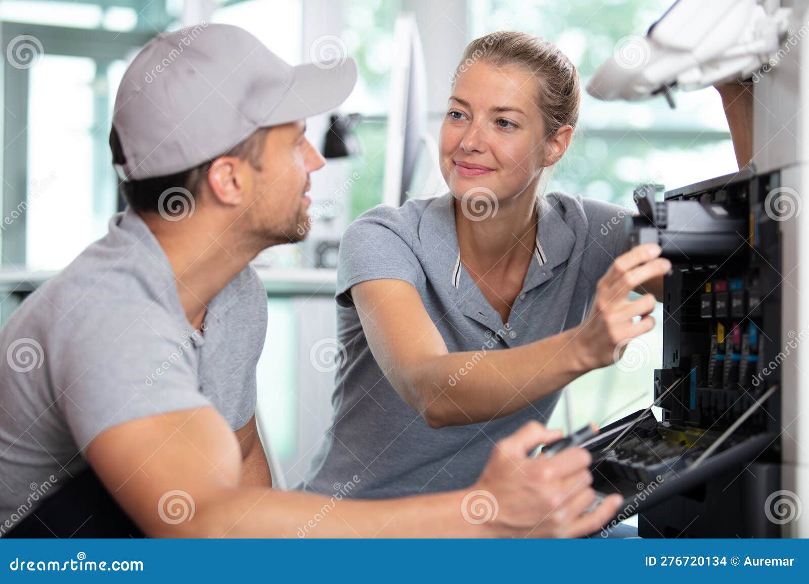 Teacher and Trainee Technician Repairing Printer Stock Photo - Image of ...