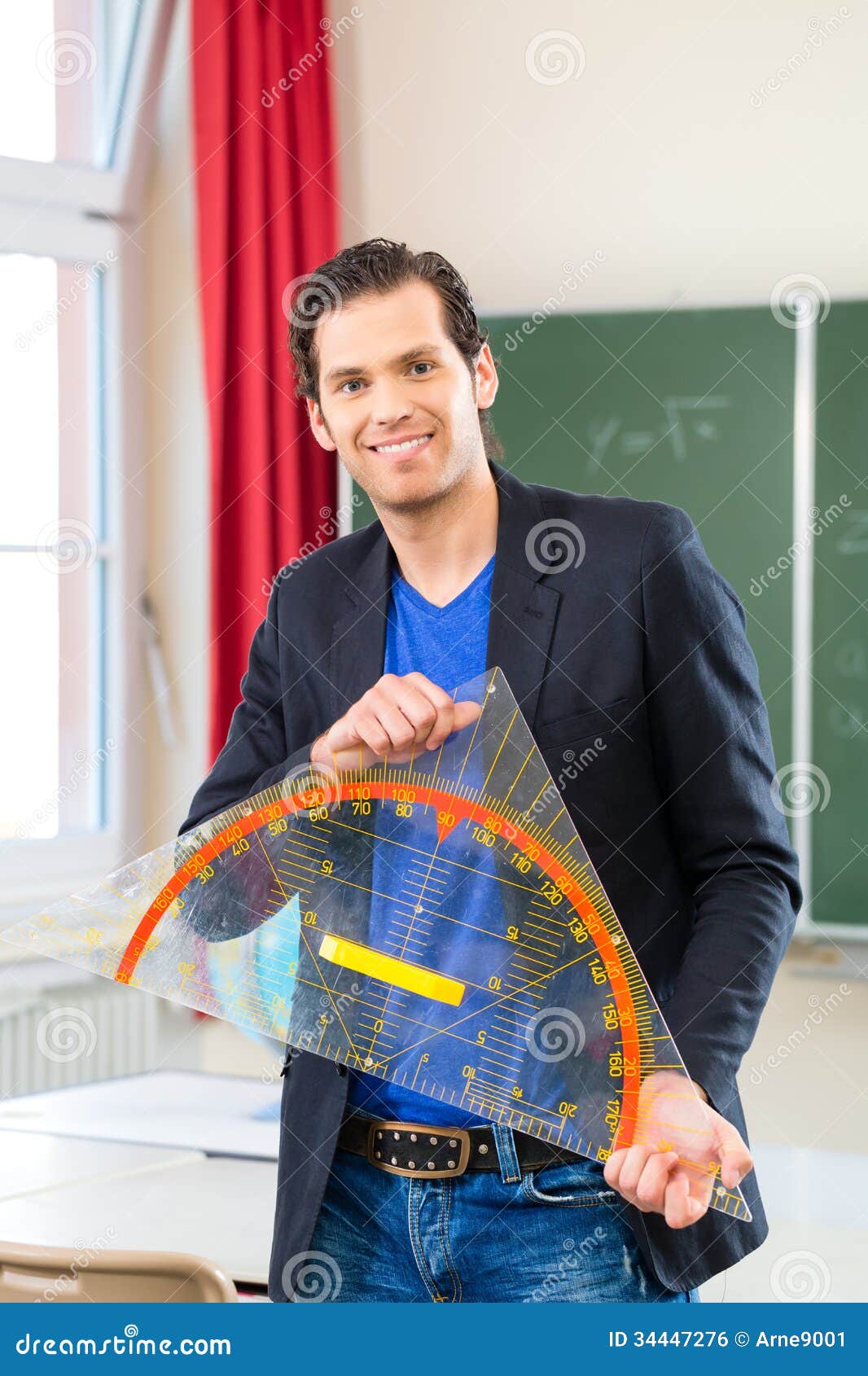 Teacher with Triangle in Front of a School Class Stock Photo - Image of ...