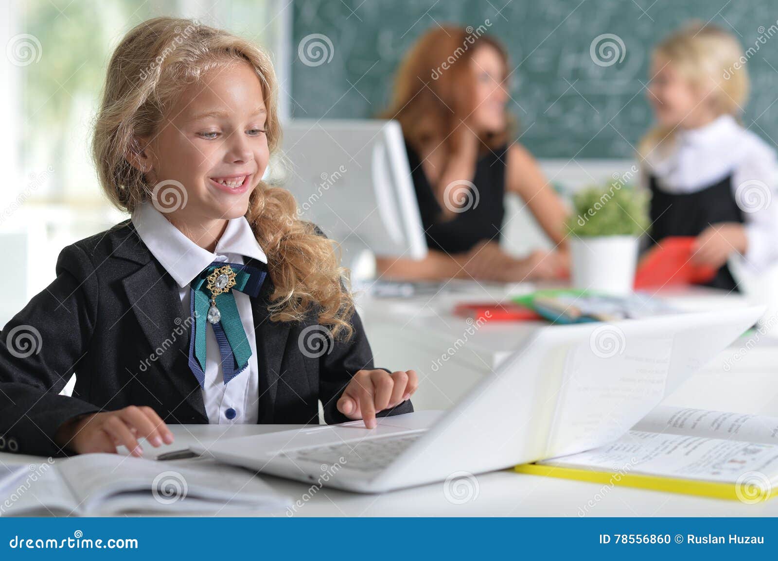 Teacher with Two Girls at Lesson Stock Photo - Image of kids, girls ...