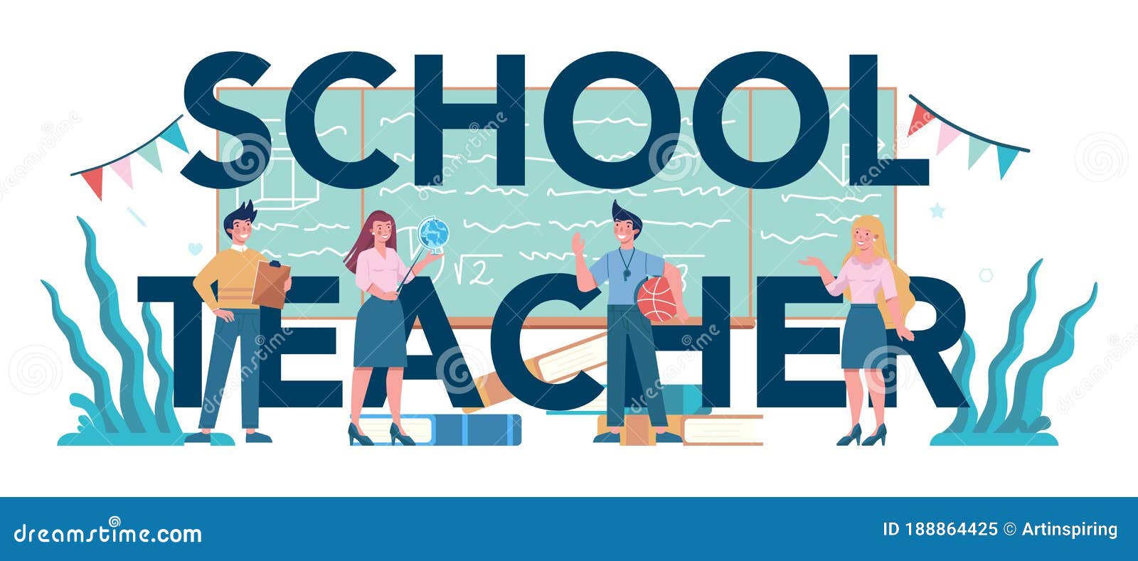 Teacher Typographic Header Concept. Profesor Standing in Front of the ...