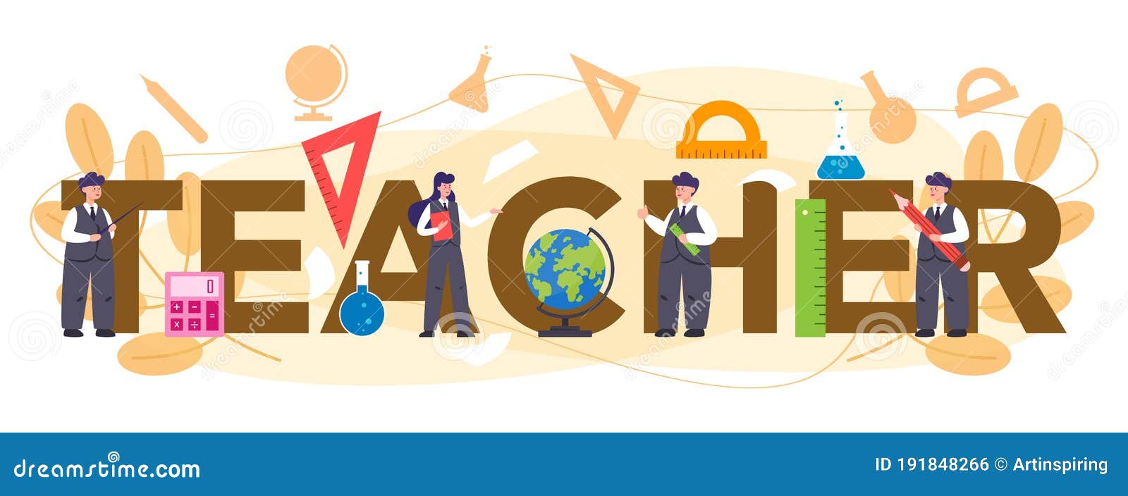 Teacher Typographic Header. Profesor Standing in Front of the ...