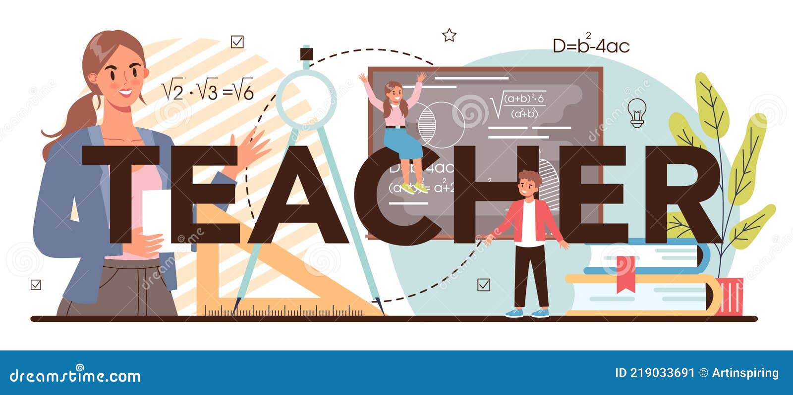 Teacher Typographic Header. Professor Giving a Lesson in a Classroom ...