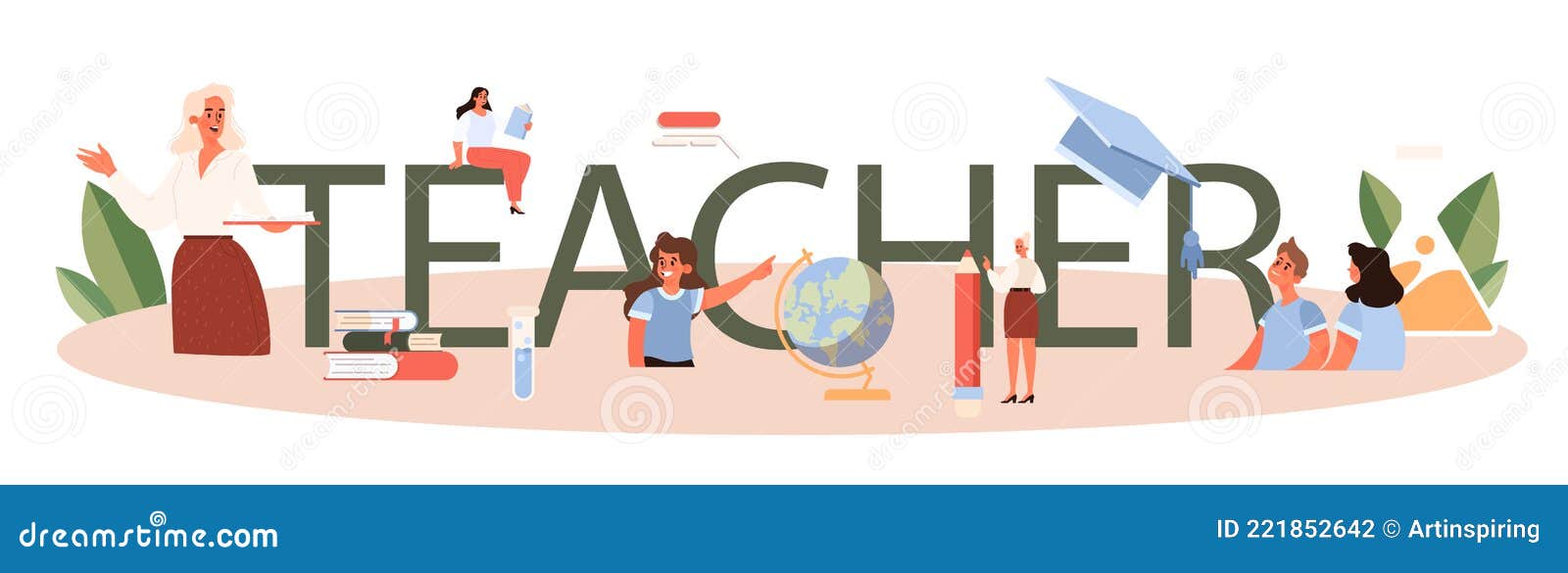 Teacher Typographic Header. Professor Giving a Lesson in a Classroom ...