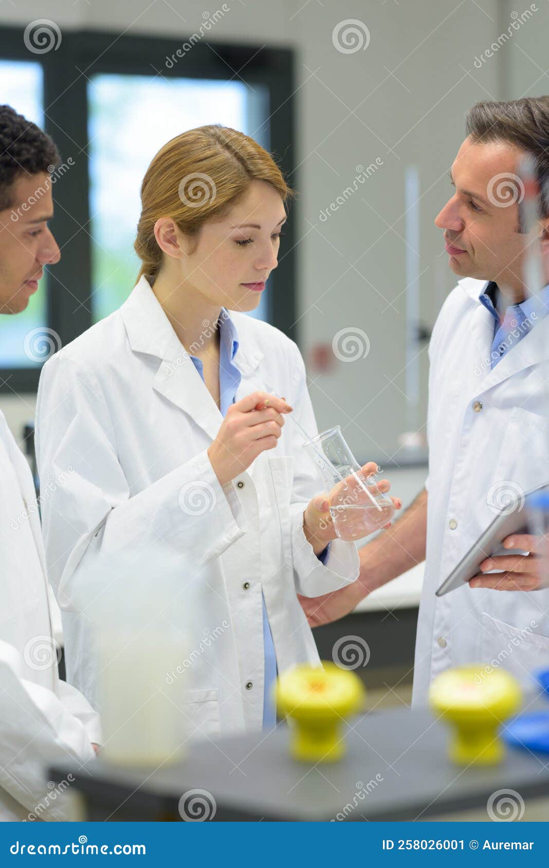 Teacher with University Students in Science Lab Stock Image - Image of ...