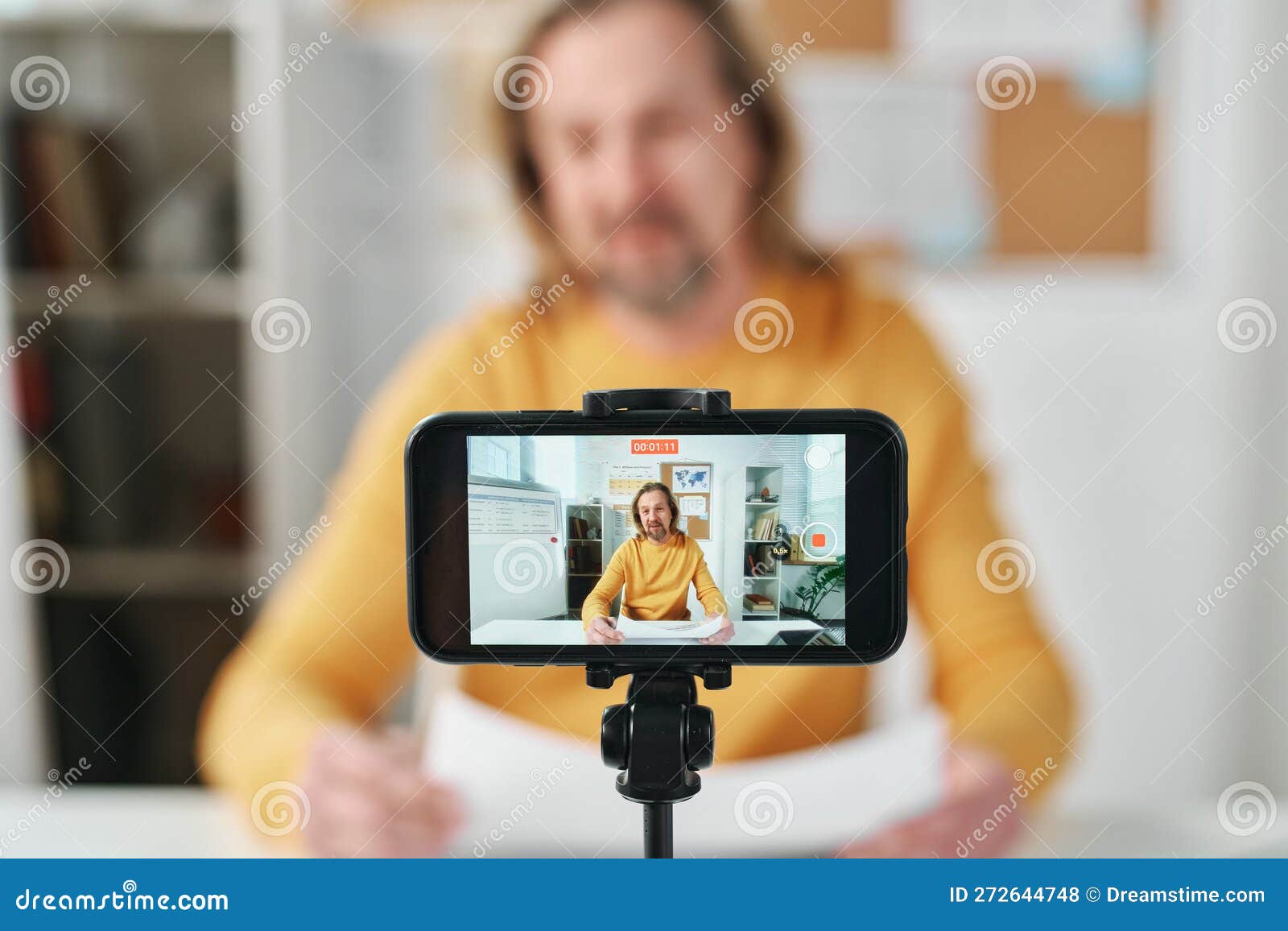 Teacher Using Mobile Phone for Online Lesson Stock Photo - Image of ...