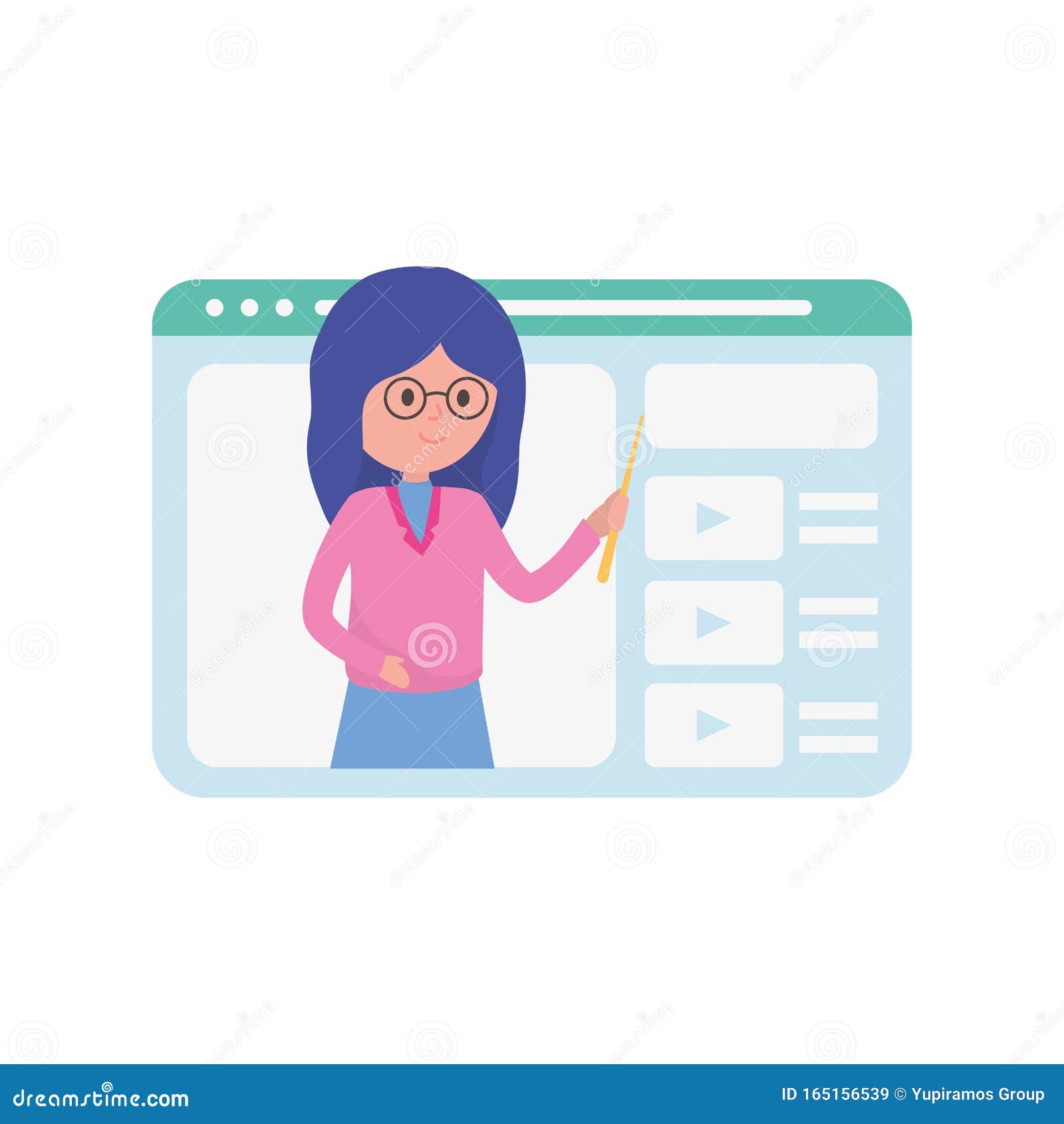 Teacher Video Website Tutorial Education Learning Online Stock Vector ...