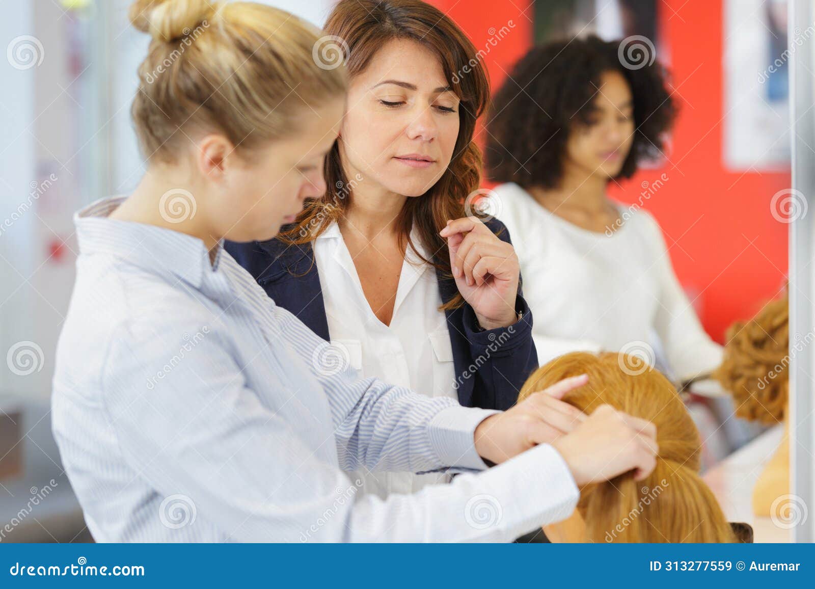 Teacher Watching Trainee Hairdresser Stock Image - Image of training ...