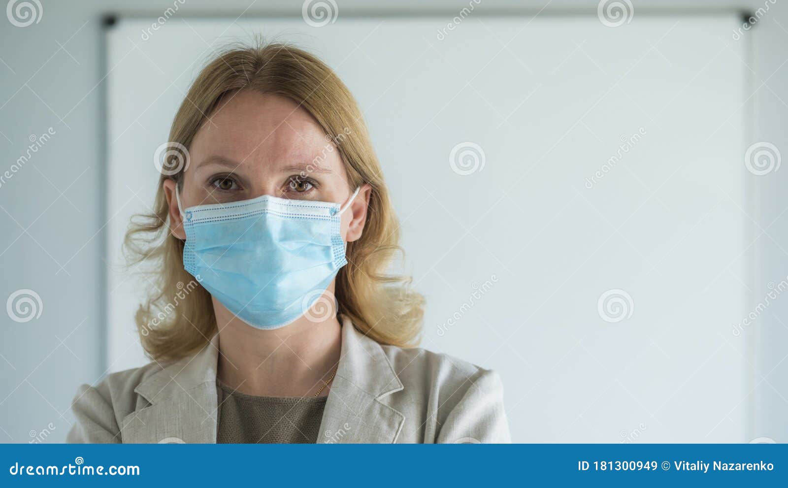 Teacher Wears Protective Mask in Front of Classroom Stock Image - Image ...