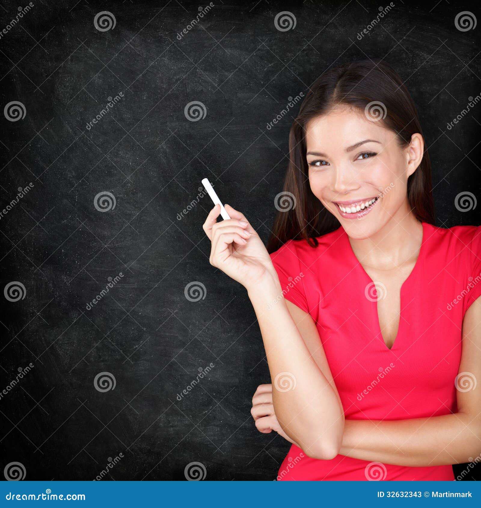 Teacher Woman Holding Chalk By Blackboard Stock Image Image 32632343