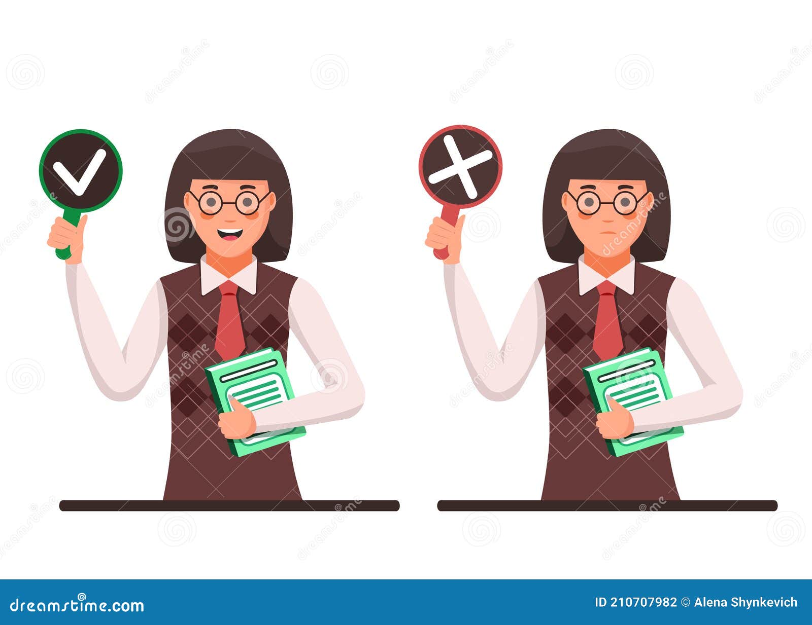 Teacher Woman With Negative Assessment And Positive Assessment, Or ...