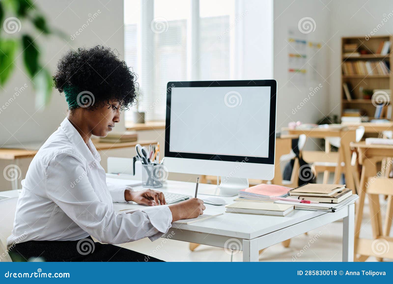 Teacher Working in Her Workplace in Class Stock Photo - Image of ...