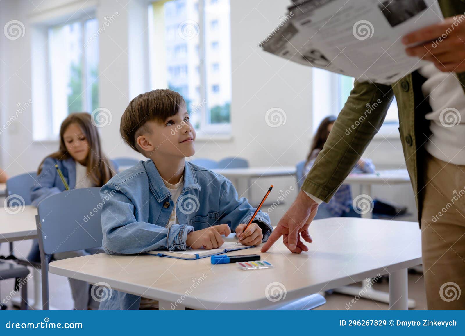 Teacher Working with His Class at the Lesson at School Stock Image ...