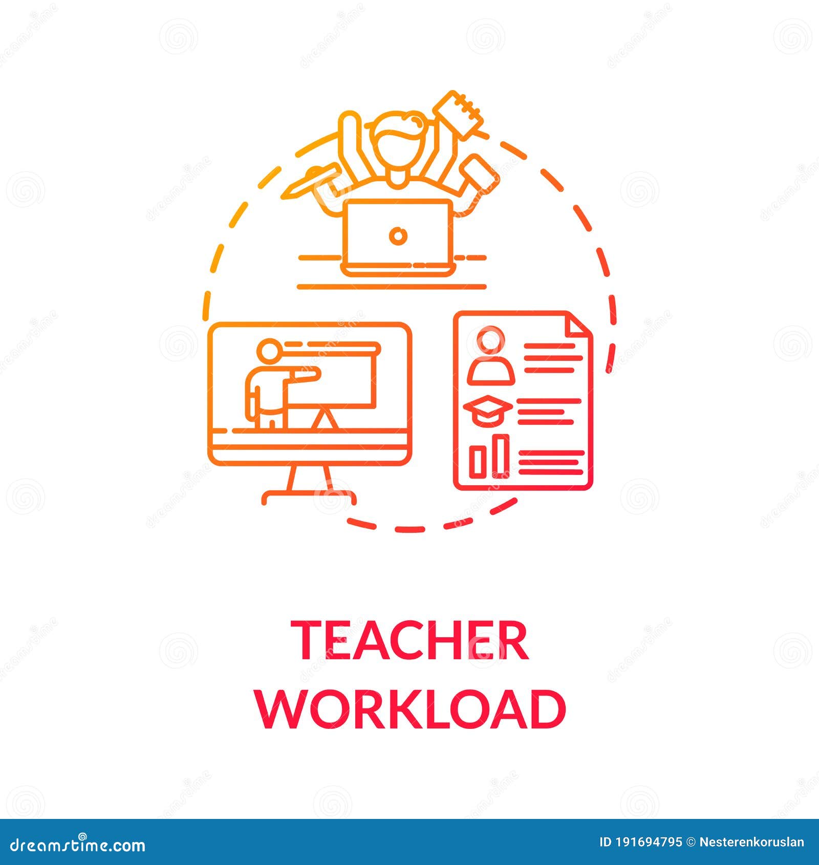Teacher Workload Concept Icon Stock Vector - Illustration of learning ...