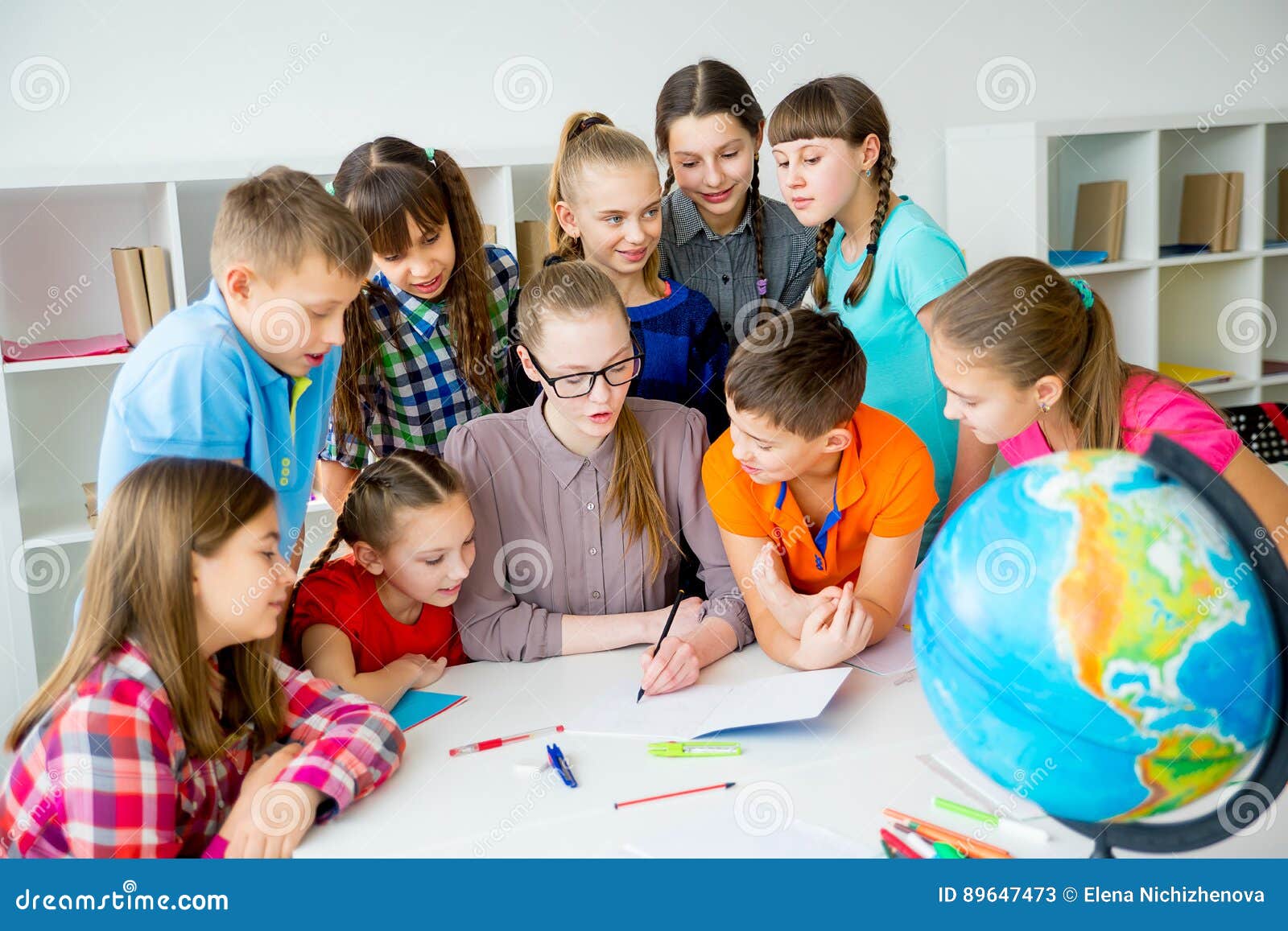Teacher Works with Students Stock Image - Image of education, school ...