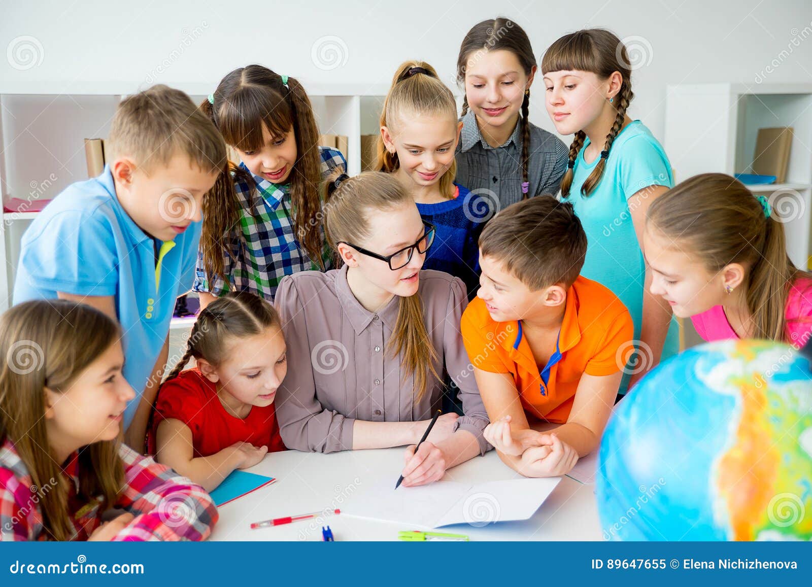 Teacher Works with Students Stock Image - Image of primary, education ...