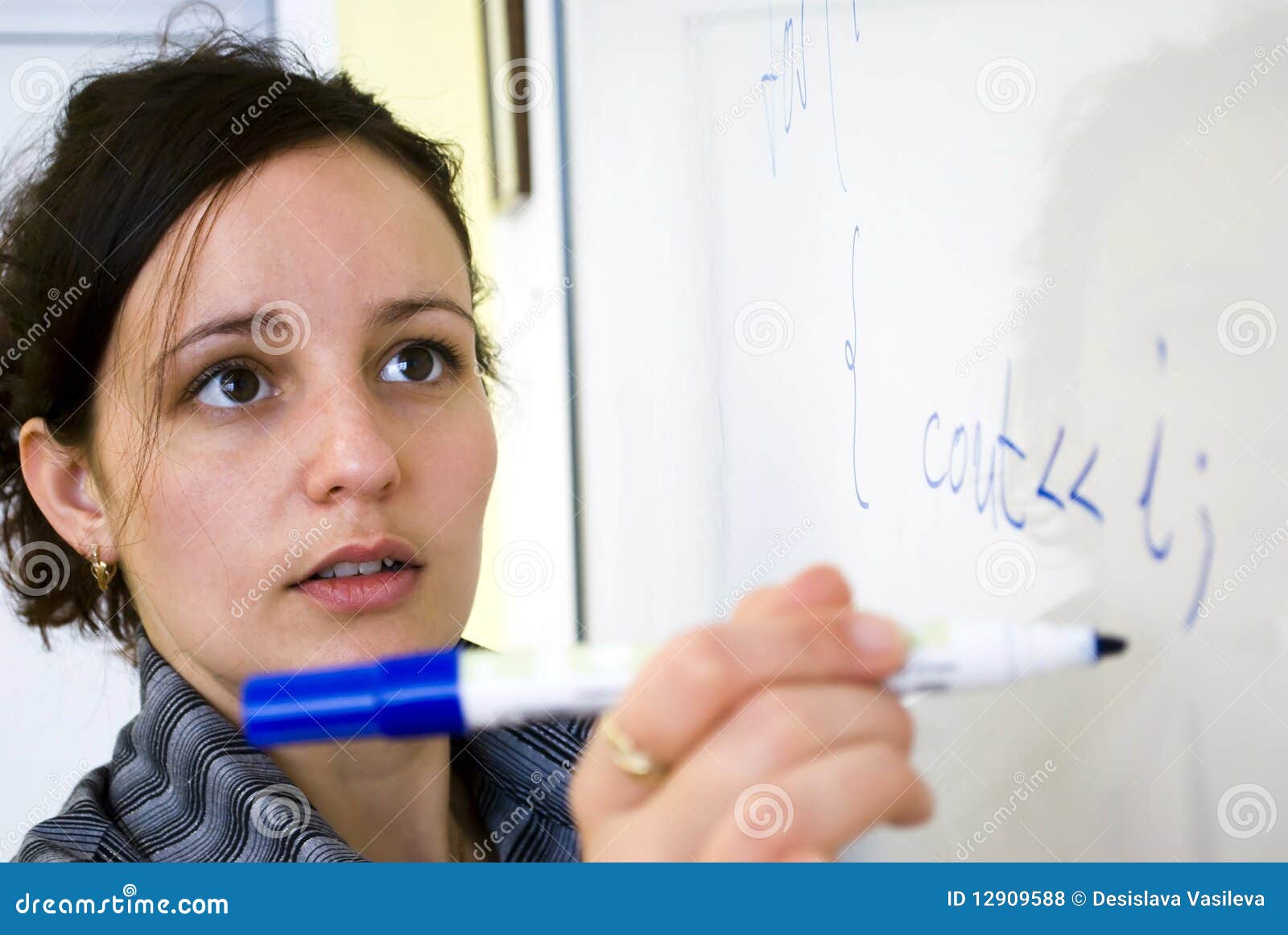 Teacher Writing On Blackboard. Schoolteacher Explaining Lesson In ...