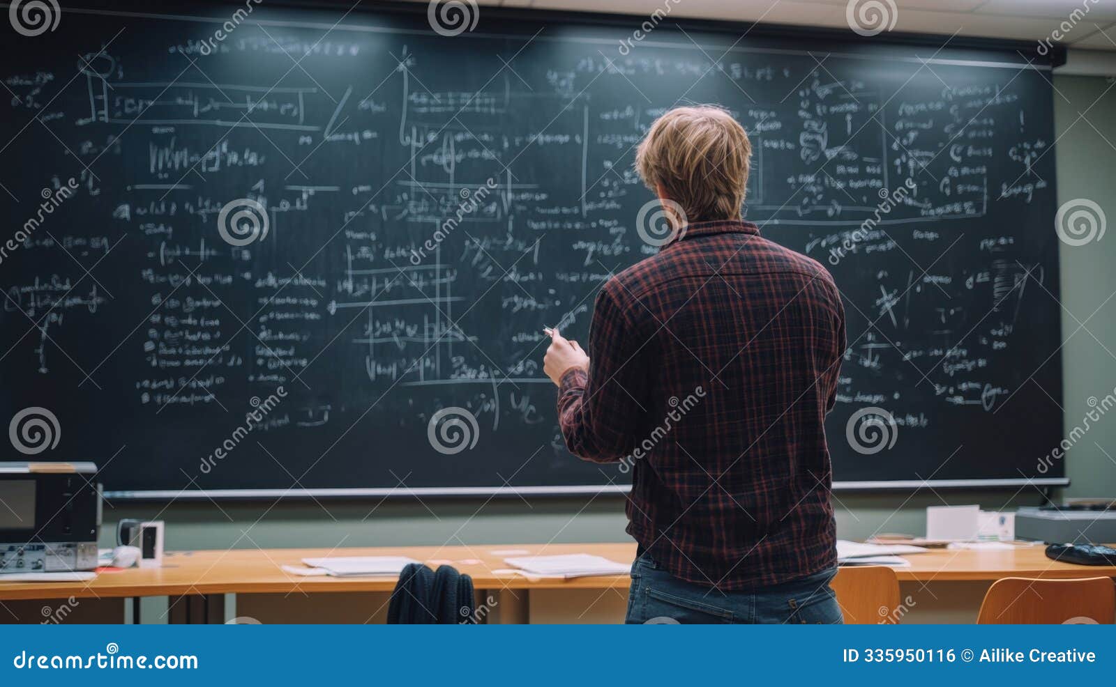 Teacher Writing on Blackboard, Concept of Classroom, Math, Science ...