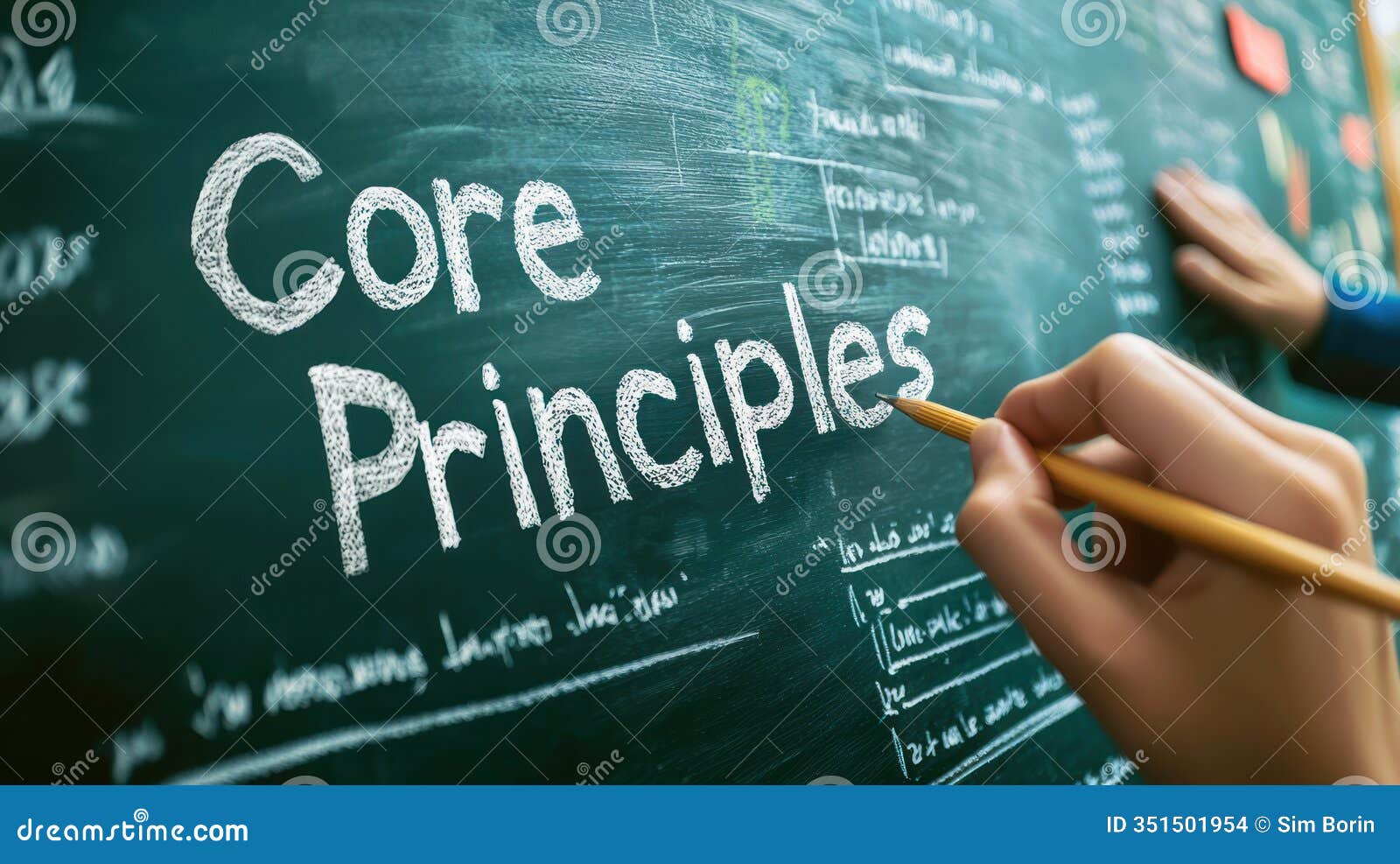 A Teacher Writing "Core Principles" on a Chalkboard Stock Illustration ...