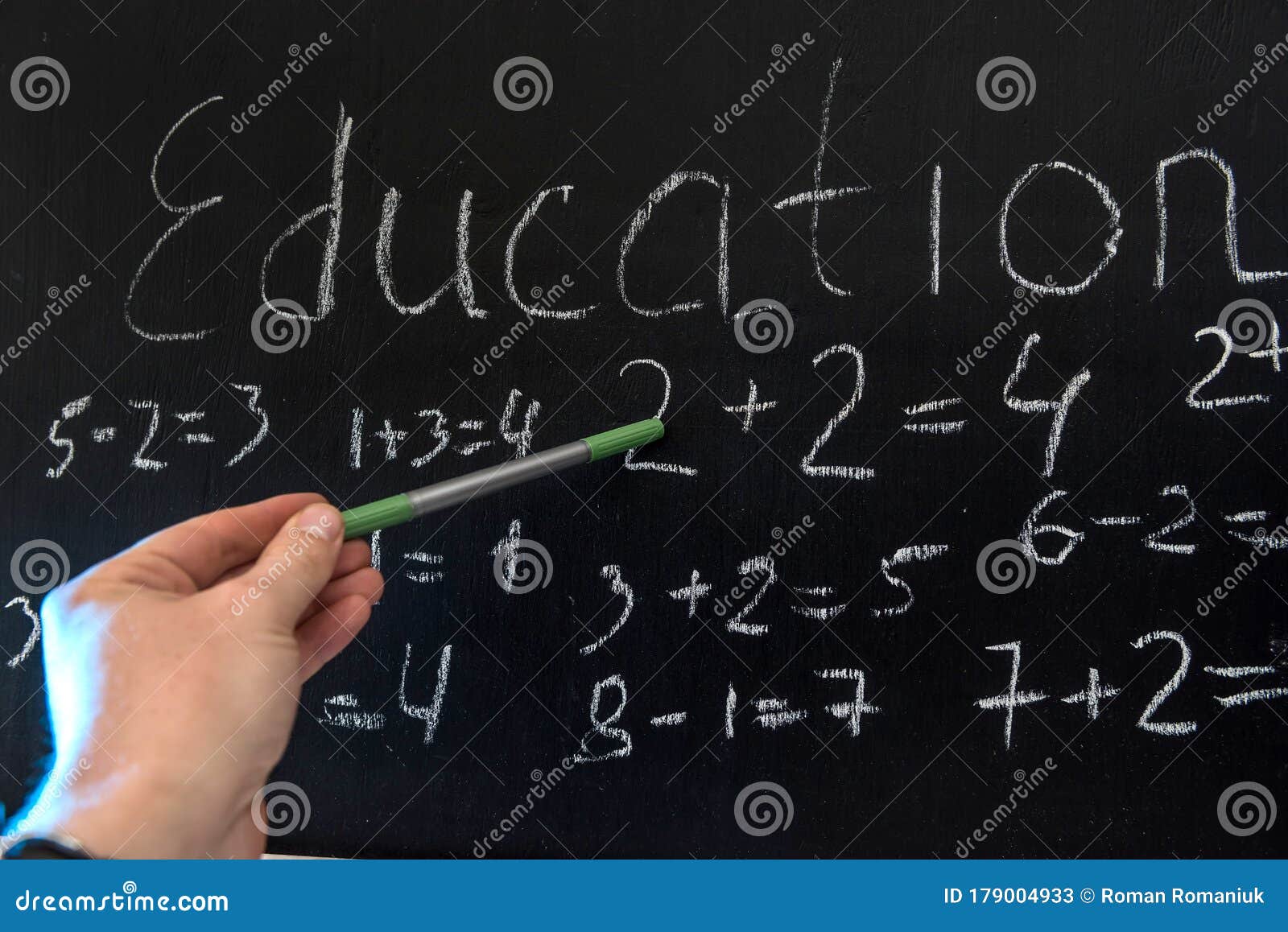 Teacher Writing Various Primary School Maths Formula on Chalkboard ...