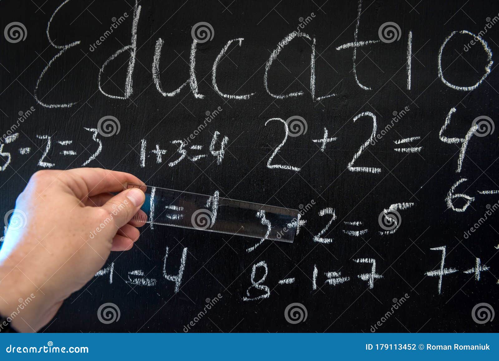 Teacher Writing Various Primary School Maths Formula on Chalkboard ...