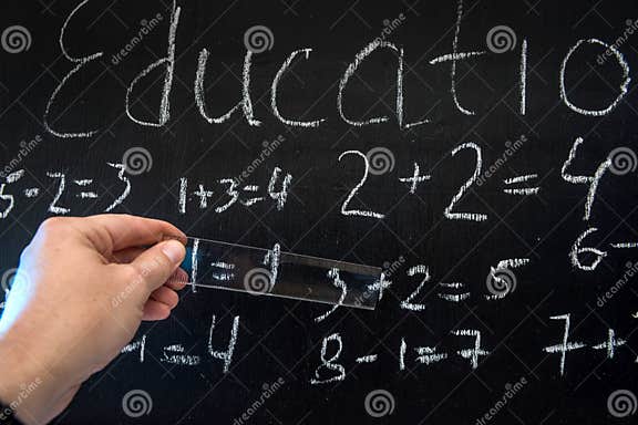 Teacher Writing Various Primary School Maths Formula on Chalkboard ...