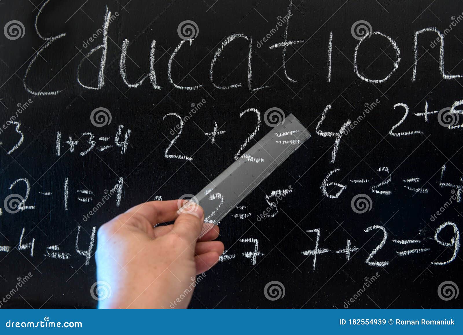 Teacher Writing Various Primary School Maths Formula on Chalkboard ...