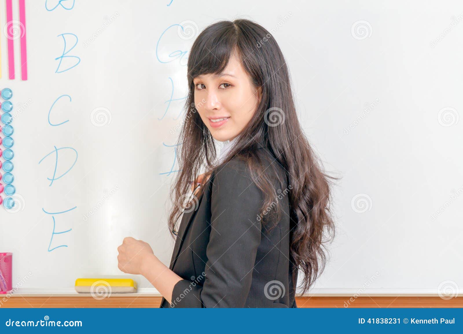 Teacher Writing on Whiteboard, Looking Back at Cla Stock Image - Image ...