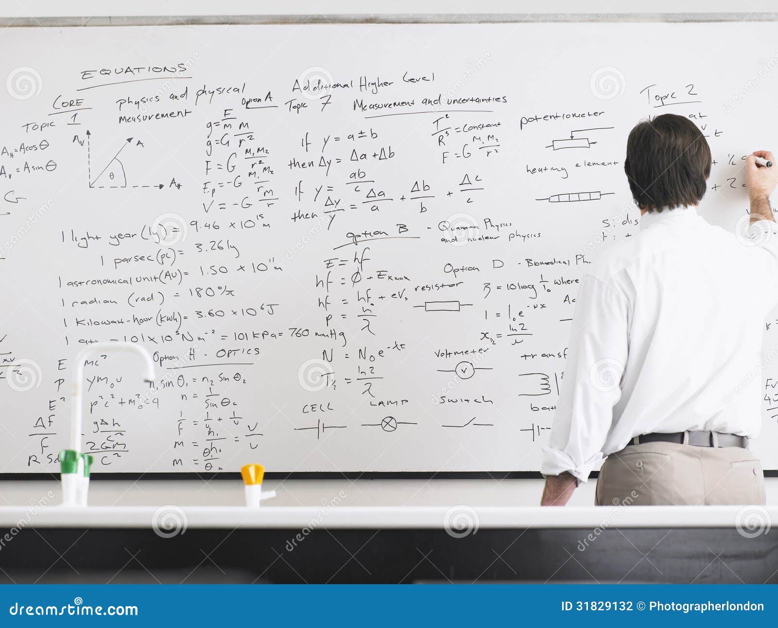 Teacher Writing On Blackboard. Schoolteacher Explaining Lesson In ...