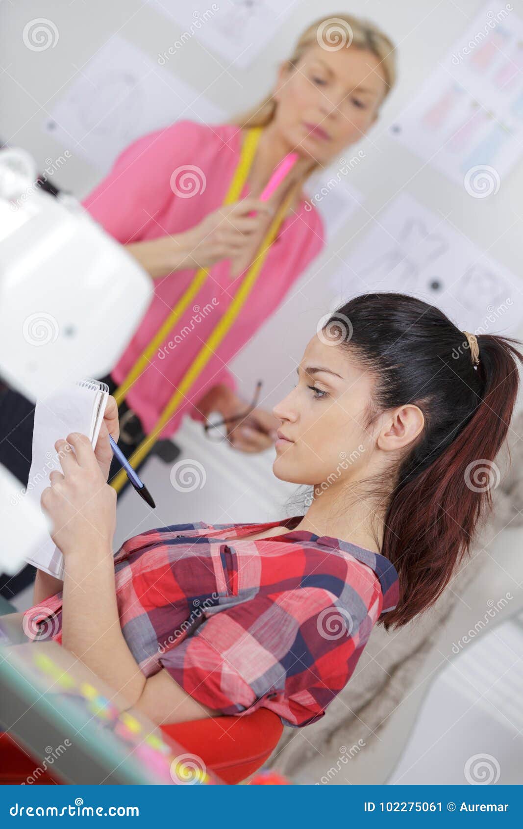 Teacher and Young Women in Sewing Workshop Stock Image - Image of ...