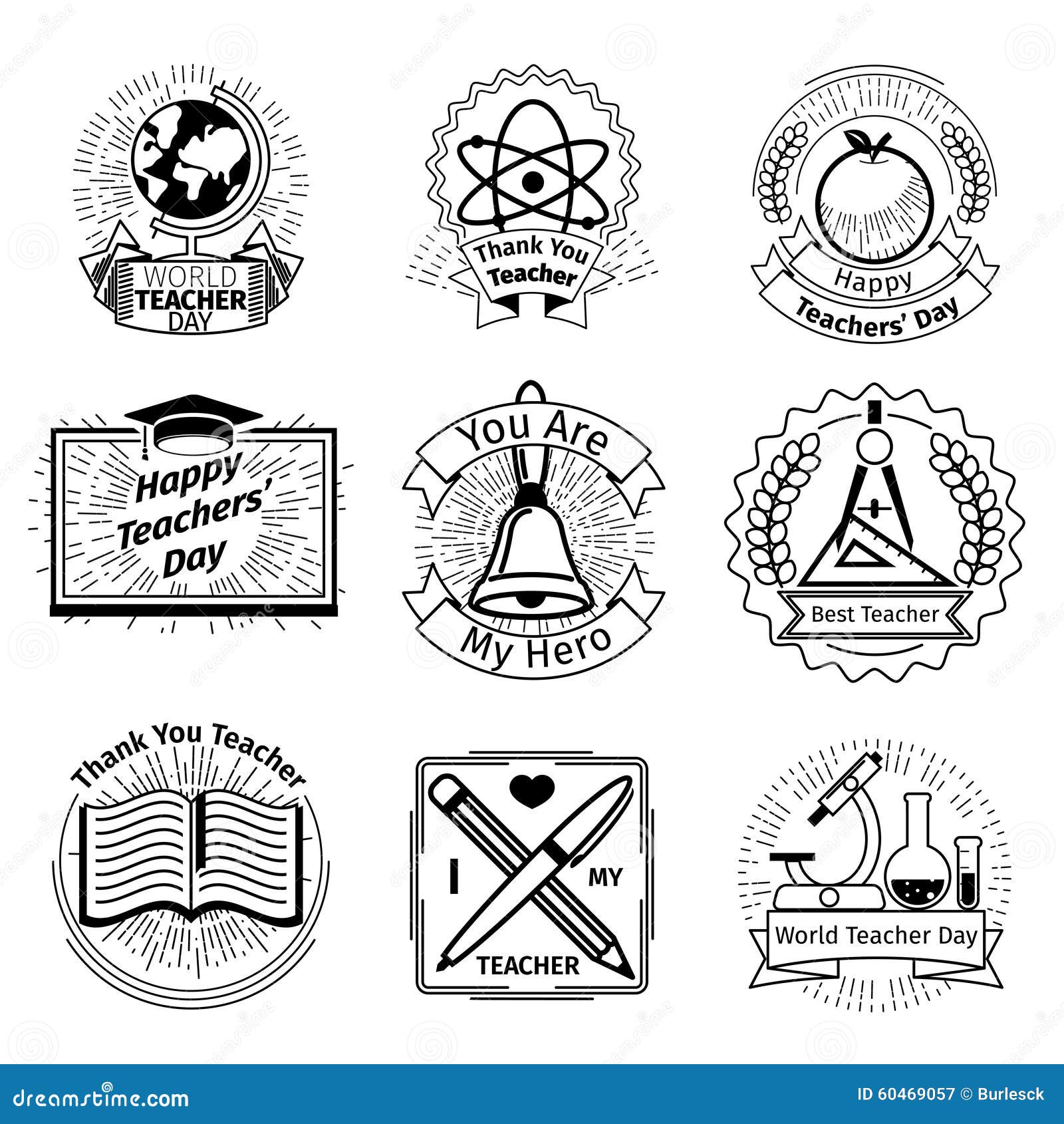 Teachers Day Emblems Set. School and Education Stock Vector ...