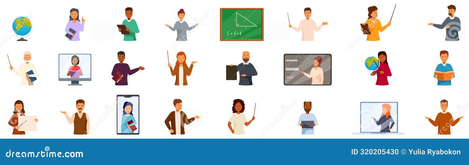 Teachers Explain Icons Set Vector. a Collection of Cartoon Characters ...